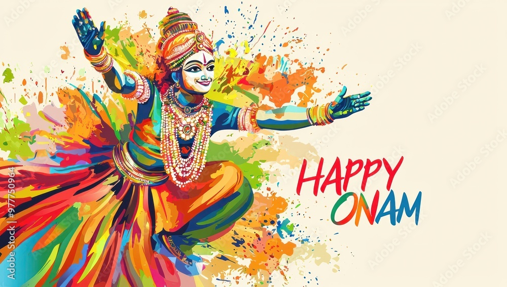 Vector illustration of the happy Onam festival with a Kathakali mask in ...