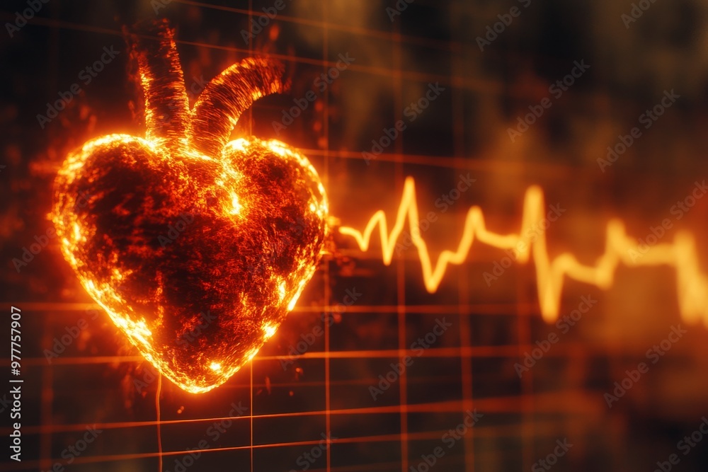 Burning Heart with EKG Line Display in a Digital Medical Interface ...