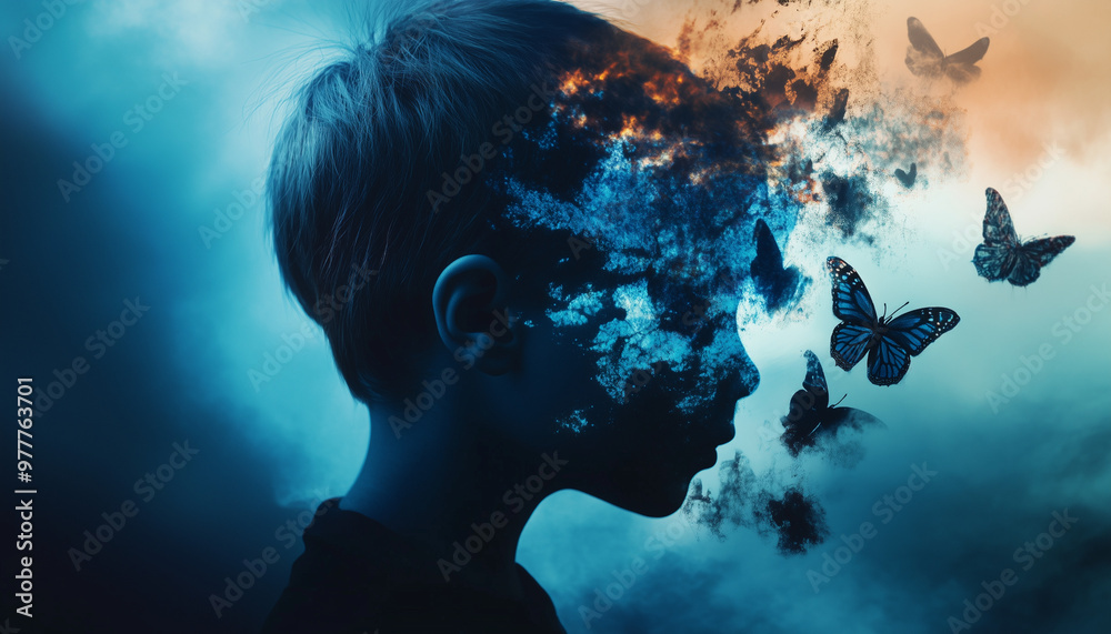 abstract illustration of a boy, Asperger syndrome, As and autism ...