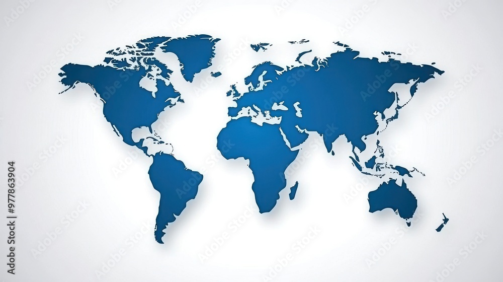 A detailed blue map showcases the world’s continents and oceans against ...