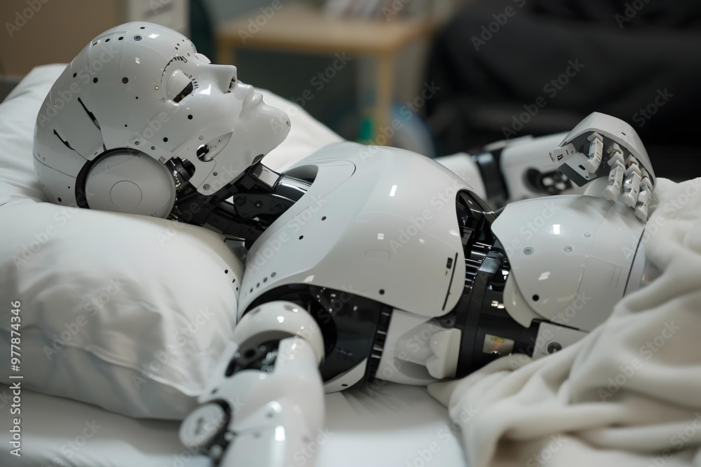 Humanoid Robot With RLS - Restless Legs Syndrome. Sleeping In Bed ...