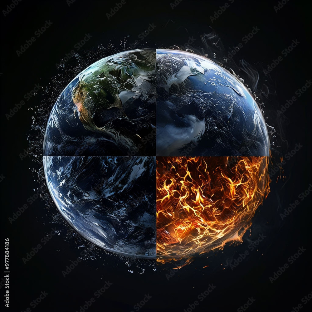 Earth, Water, Air, and Fire, the four elemental symbols, rise ...
