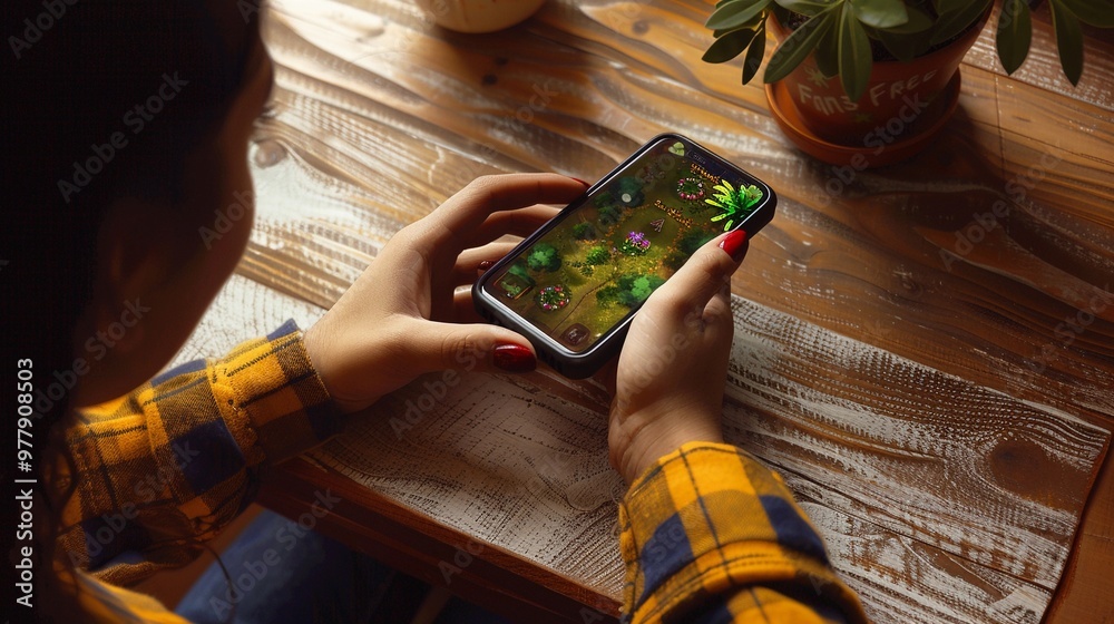 Stock-Illustration „Immersed in Free Play: Hands-on with a Mobile Game ...