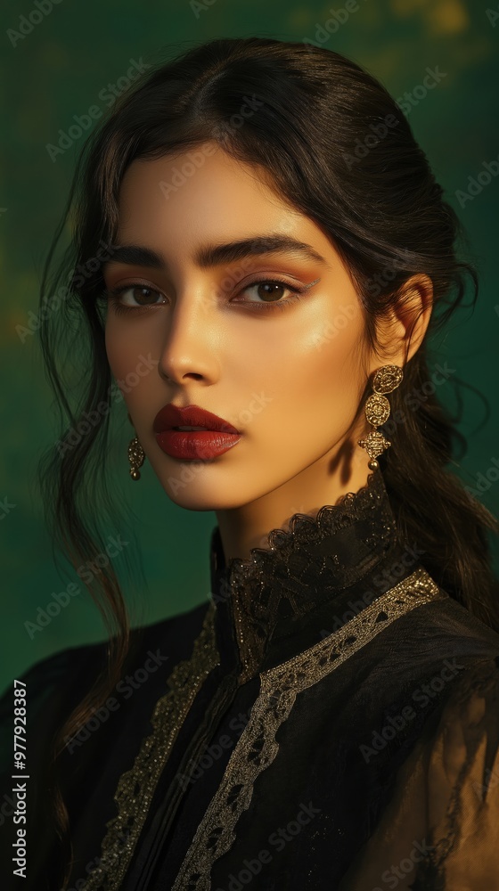 Elegant indian model showcasing intricate lace attire with bold jewelry ...