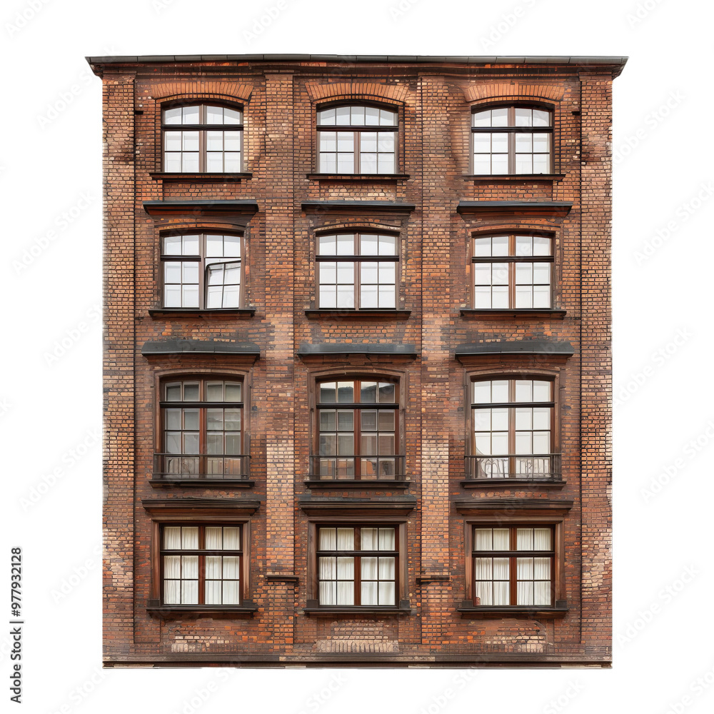 Old brick wall showing multiple windows on building facade ...