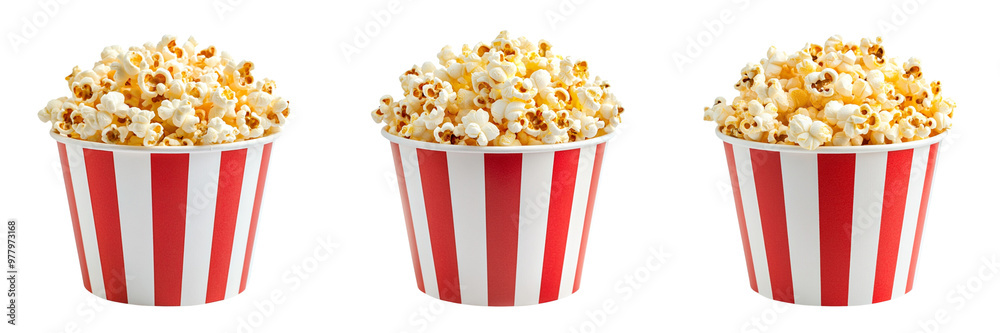 Collection set popcorn box in a red and white striped bucket, on a ...