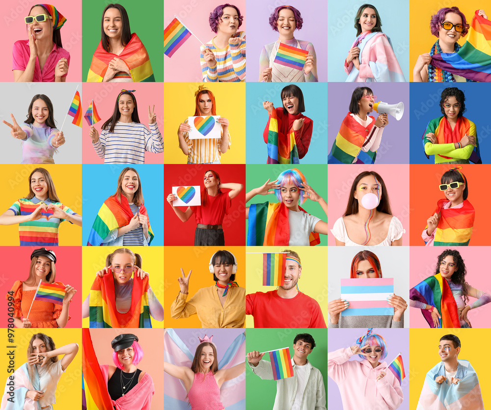 Big collage of people with LGBT flags on color background Stock Photo ...