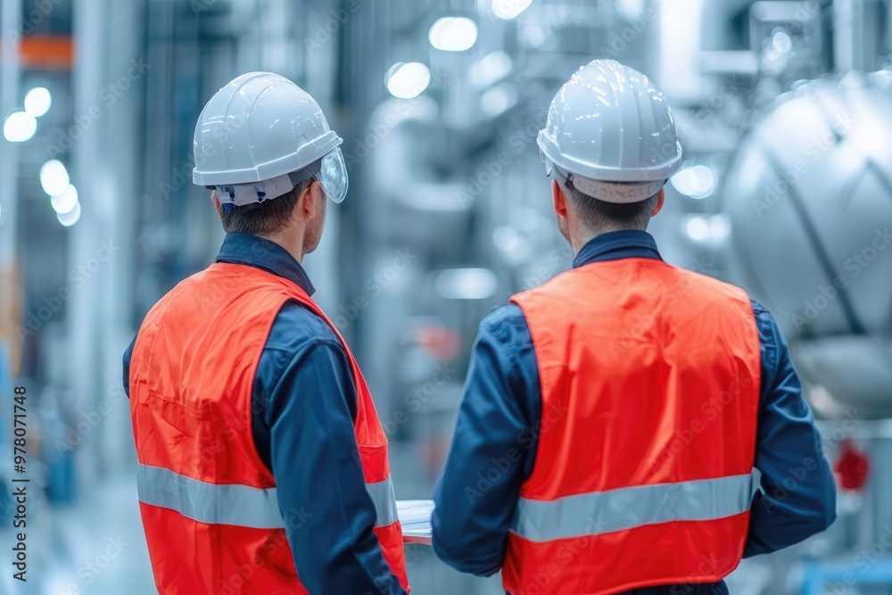 Engineers designing an industrial process for chemical production ...