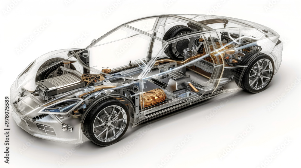 3D cutaway car model shows visible engine, internal structure, and ... 3D cutaway car model shows visible engine, internal structure, and ...