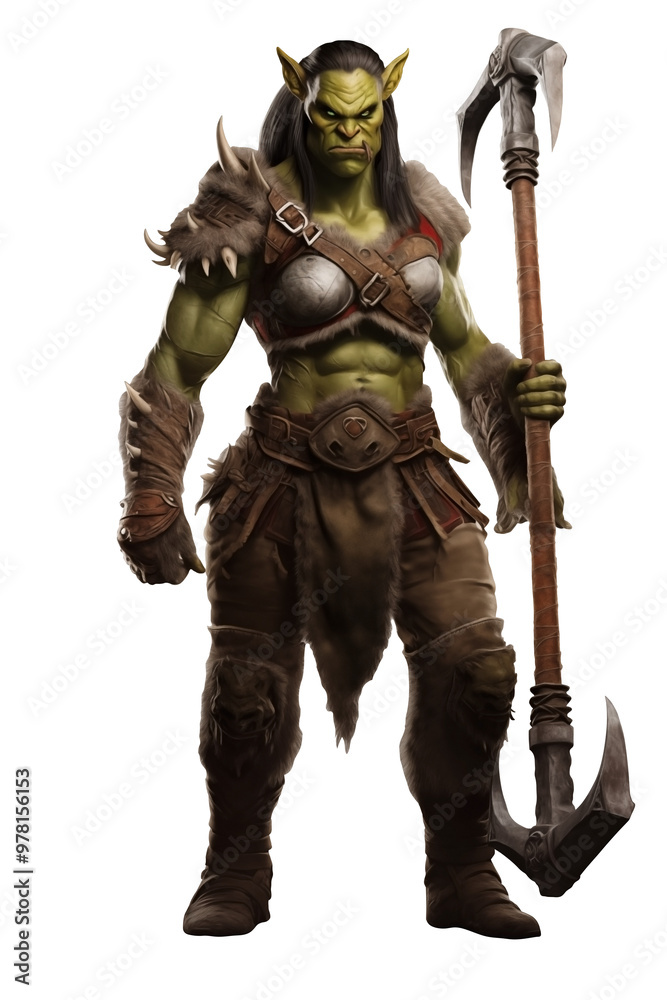 Full Body Front View To a Fierce Goblin Femalewarrior in battle armor ...