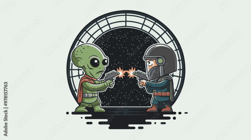 Alien and Hero Face-Off in a Cosmic Standoff Stock Vector | Adobe Stock