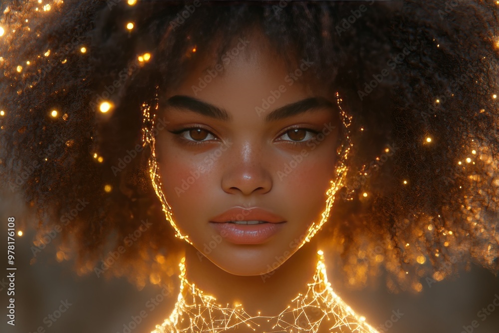 Woman with glowing golden details on her face symbolizing inner ...