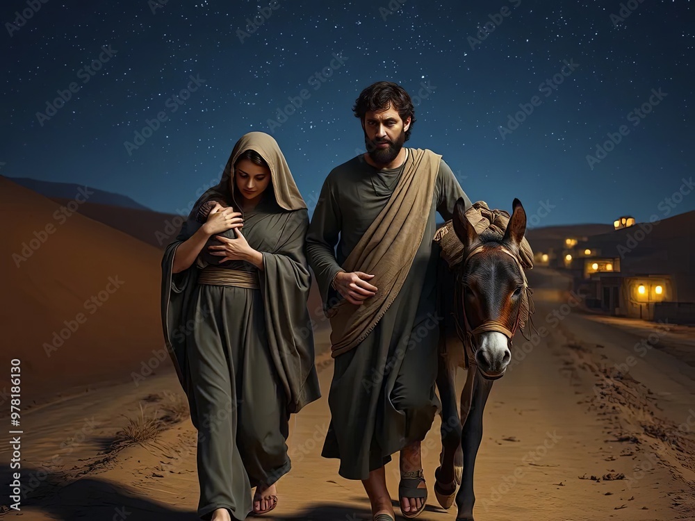 Gospel Images from the Bible NT - Joseph and Mary flee from Bethlehem ...