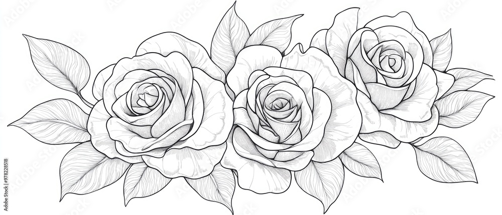 Zentangle style line art illustration of roses for coloring featuring ...