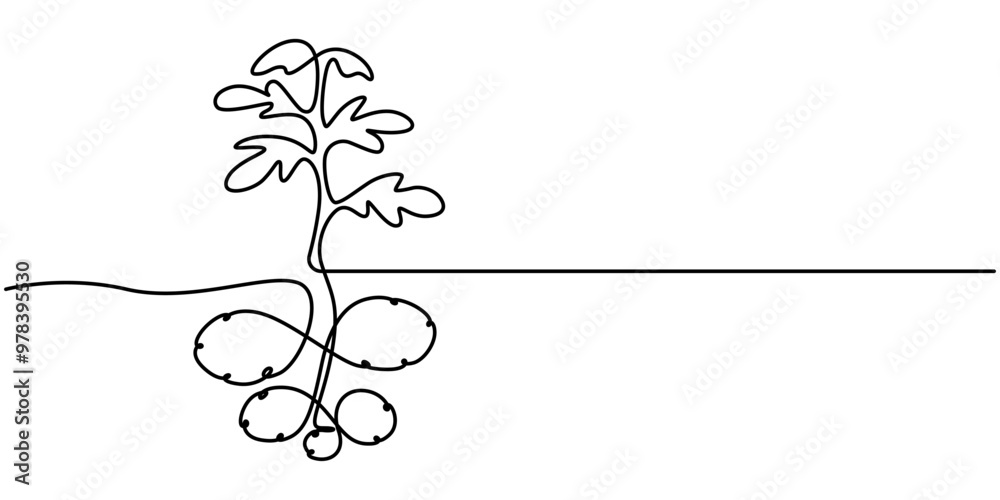 Simple potato plant design in continuous line art drawing style ...