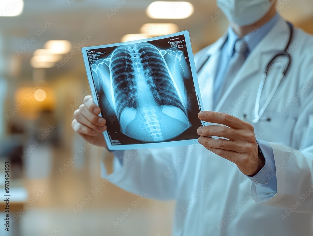 Doctor examining chest X-ray. Medical professional analyzing patient ...