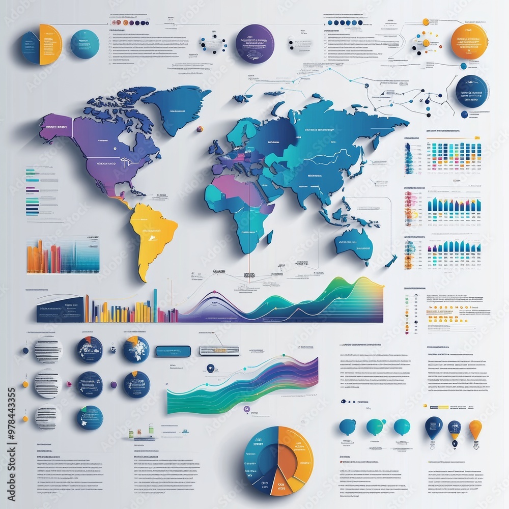 World Map Infographic Global Data Analysis Charts and Graphs Stock ...