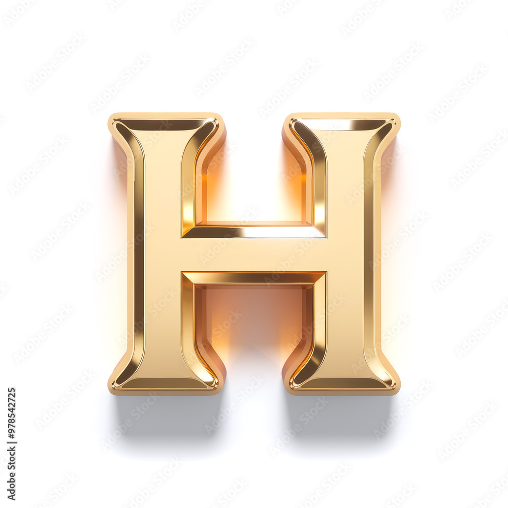 shiny gold letter "H" with a glossy, reflective finish, exuding ...