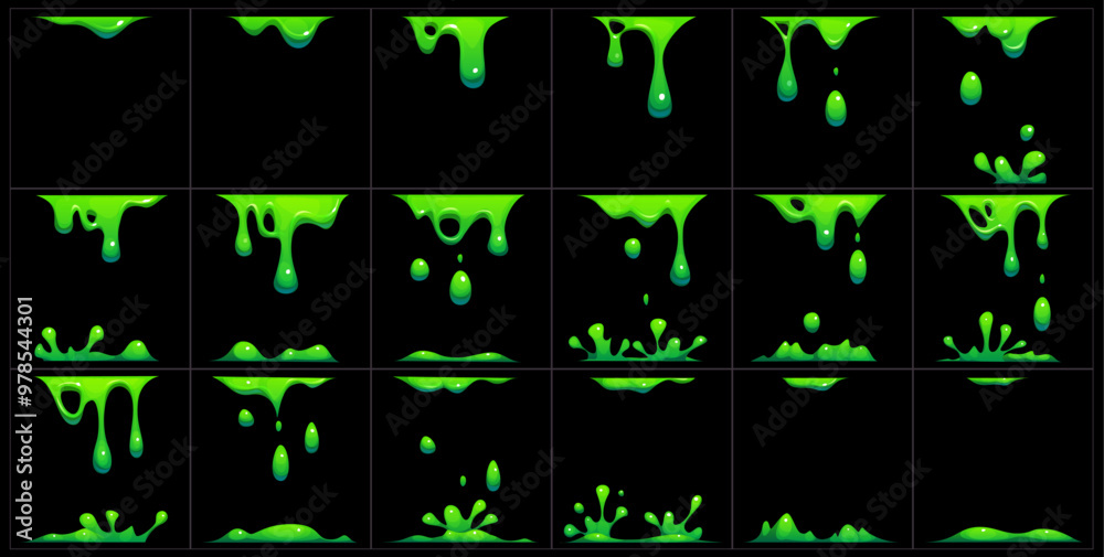 Green slime animated sprite, animation effect showing stages of ...