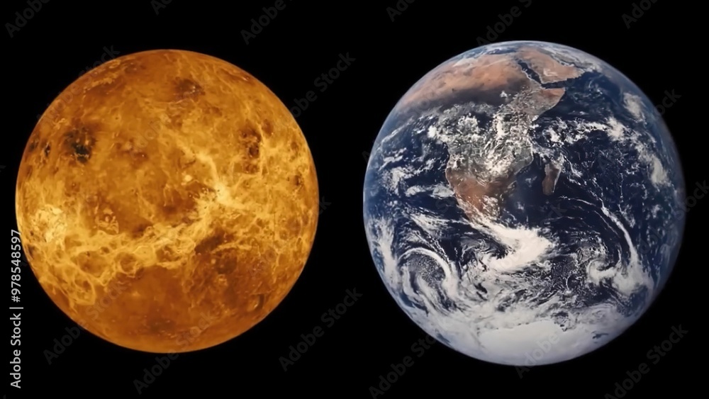 Image comparing the sizes of Venus and Earth. Stock Photo | Adobe Stock