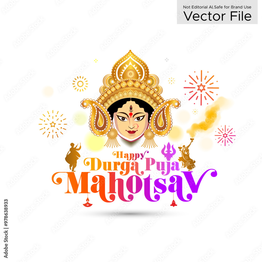 Happy Durga Puja Mahotsav background. Goddess Devi Maa Durga vector ...