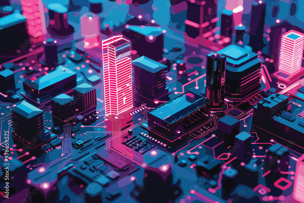 Three-dimensional projection pixel 8-bit art view of the city. 3D ...