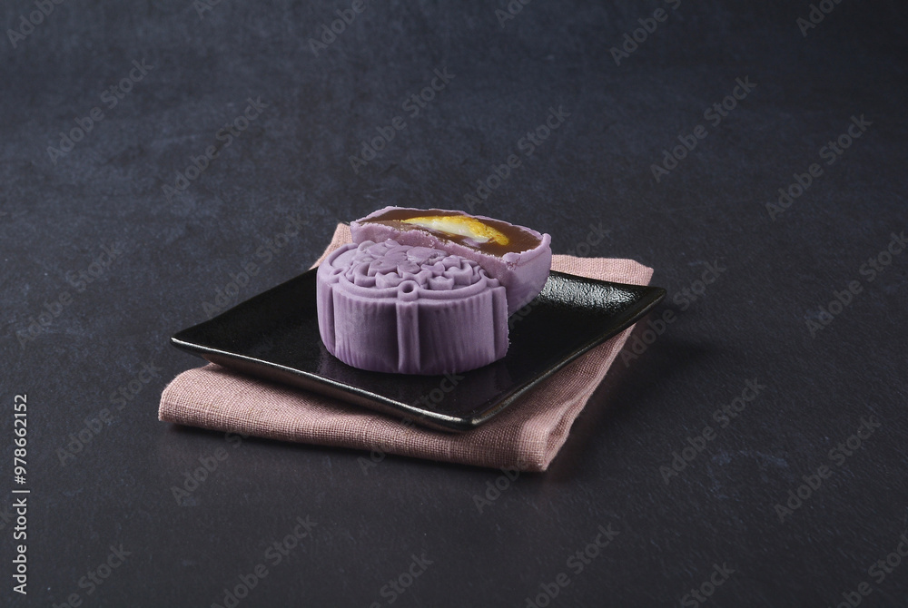 premium yam taro purple pink cute healthy baked lotus paste mooncake ...