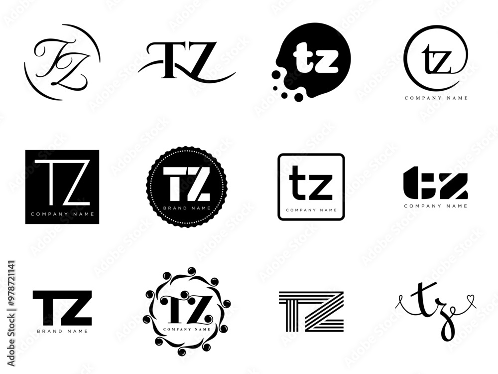 TZ logo company template. Letter t and z logotype. Set different ...