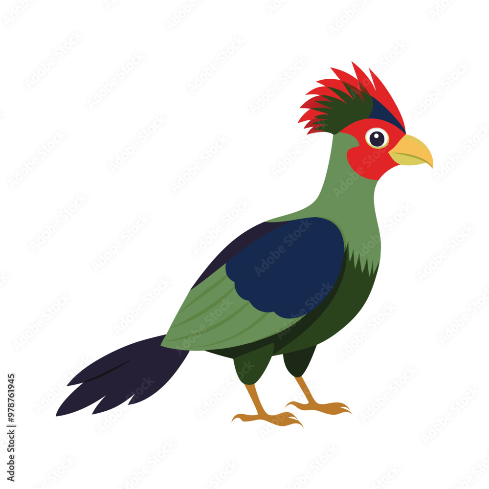 Cartoon rooster, vibrant colors, red crest, green body, blue wings ...