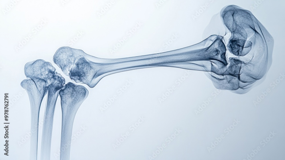 An X-ray icon of a broken femur bone, with a clear fracture line, on a ...