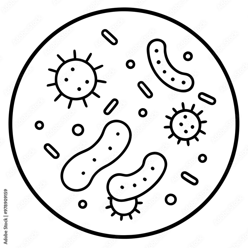 Vector de Stock probiotics bacteria outline coloring book page line art ...
