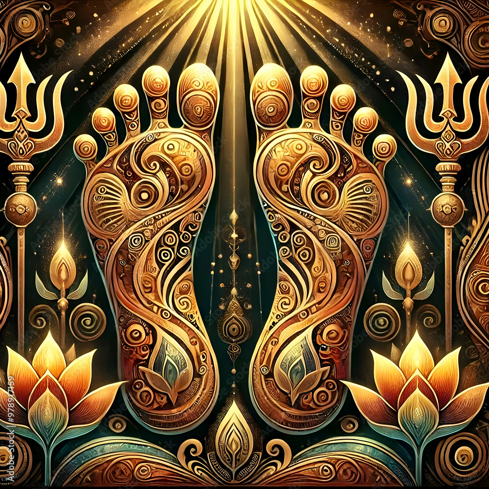 Yantra Footprints of Lord Vishnu - Hinduism" Stock Illustration | Adobe ...