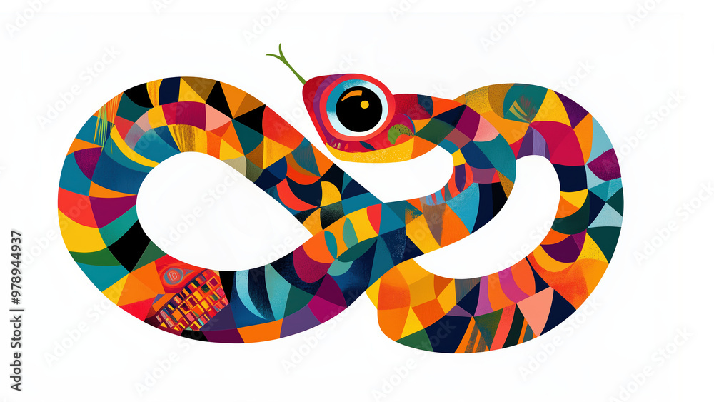 Simple snake illustration vector art. Flat design with geometric shapes ...