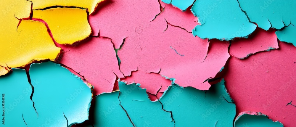 Faded graffiti on a chipped concrete surface, worn textures and colors ...