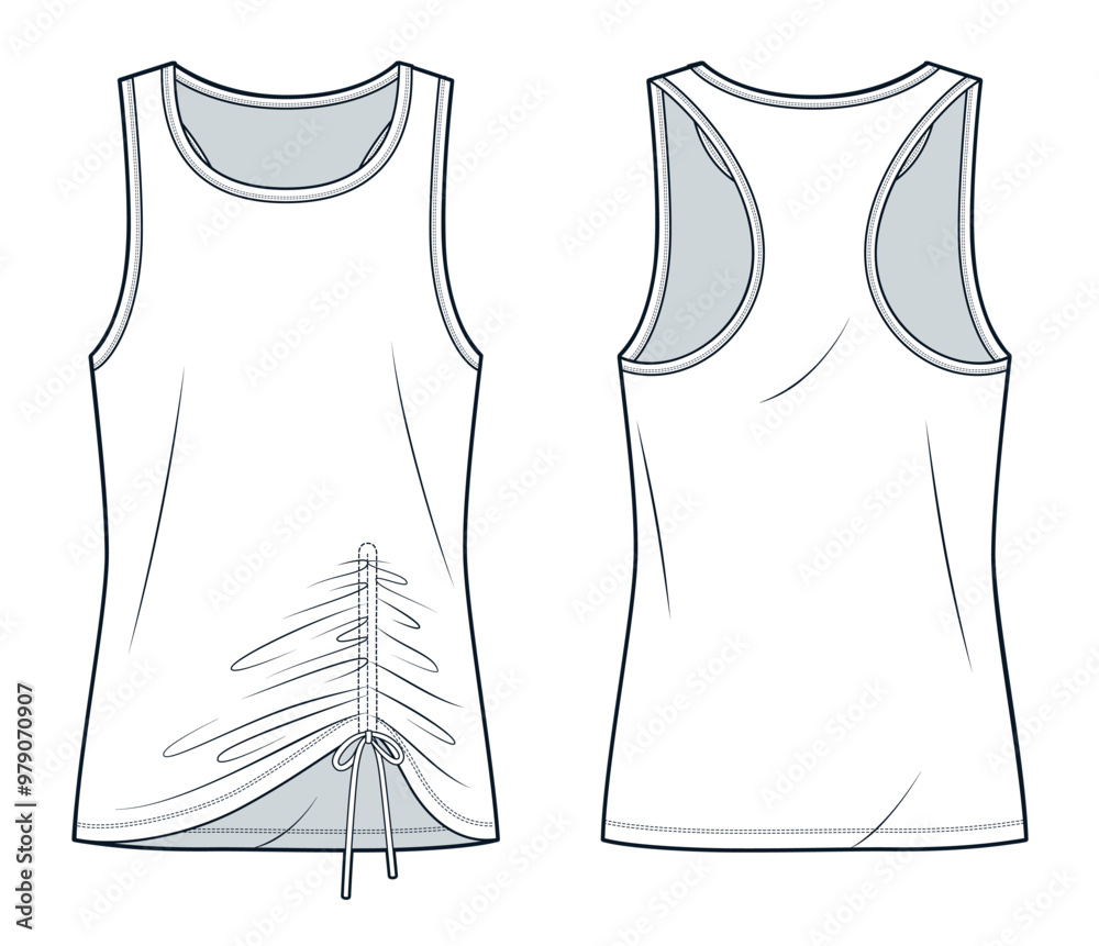 Tank Top technical fashion illustration. Draped Top fashion flat ...