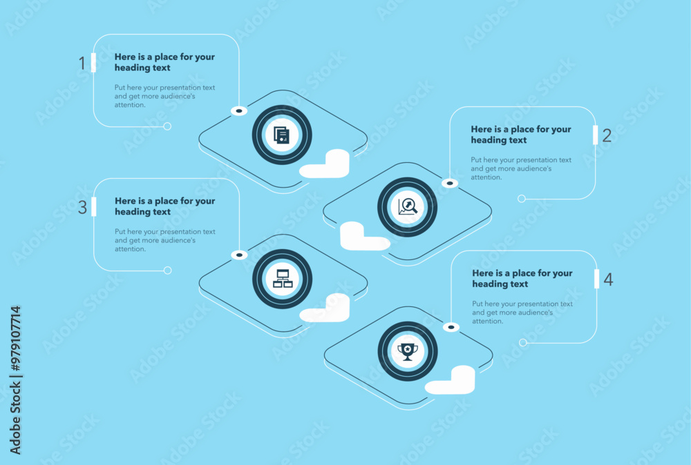 Arrow infographic process template with four steps - blue version ...