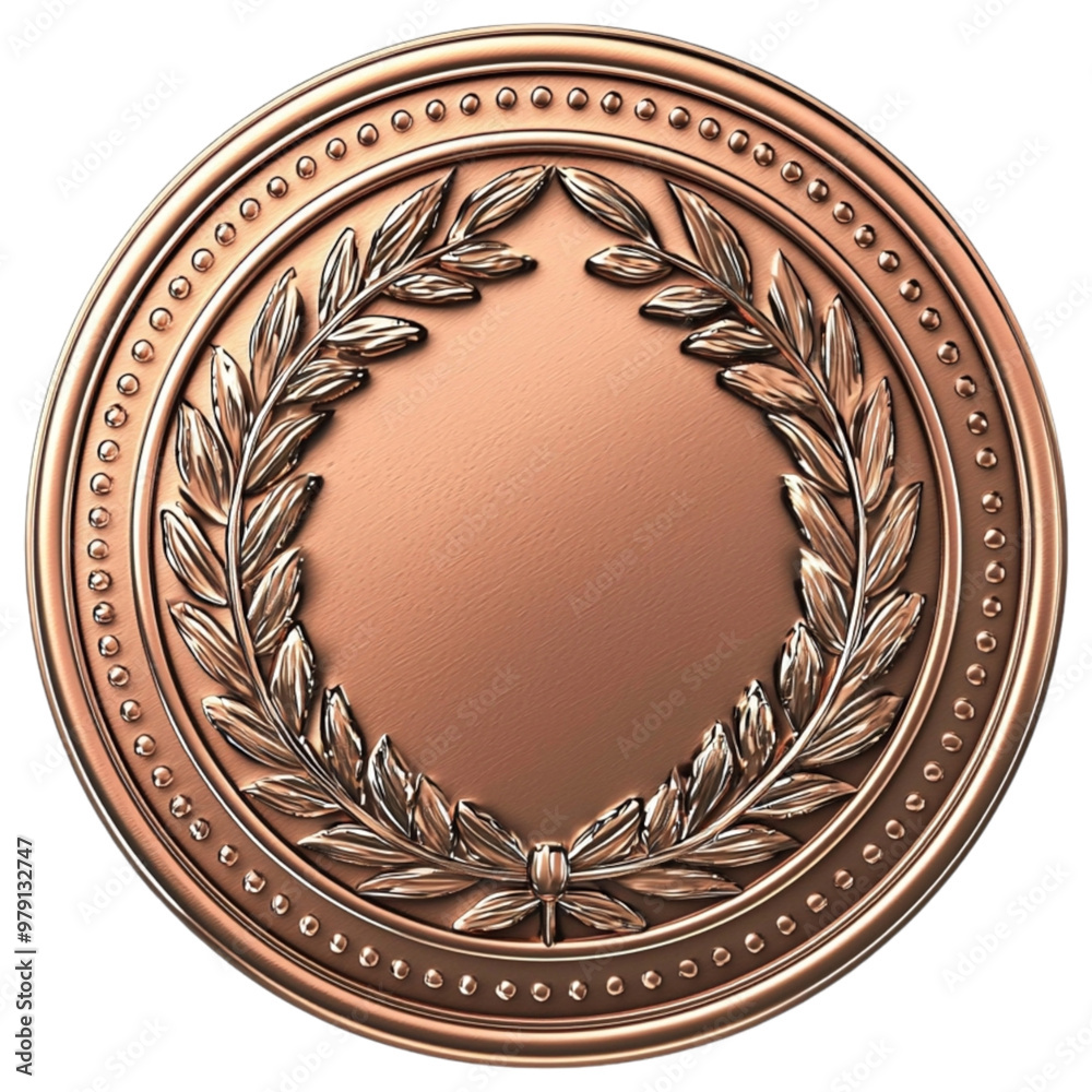 Bronze medal emblem with laurel wreath design isolated on a transparent ...