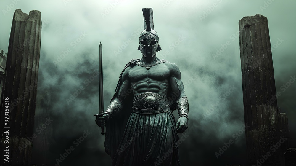 Ancient Greek statue of Spartan warrior, classical sculpture of Greek ...