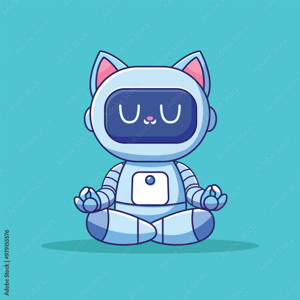 Cute Cat Robot Meditation Yoga Cartoon Vector Icon Illustration. Animal ...