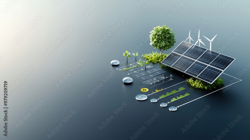 A sleek infographic showing different renewable energy sources with ...