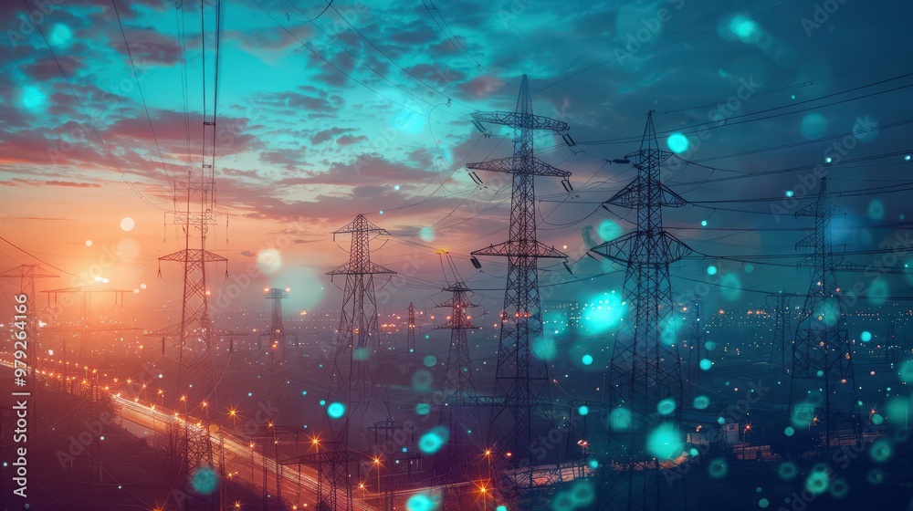 Futuristic energy grid featuring decentralized power generation and AI ...