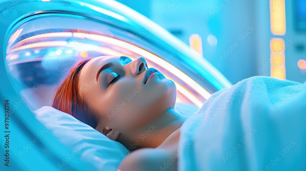 Person using a hyperbaric oxygen chamber for enhanced recovery Stock ...