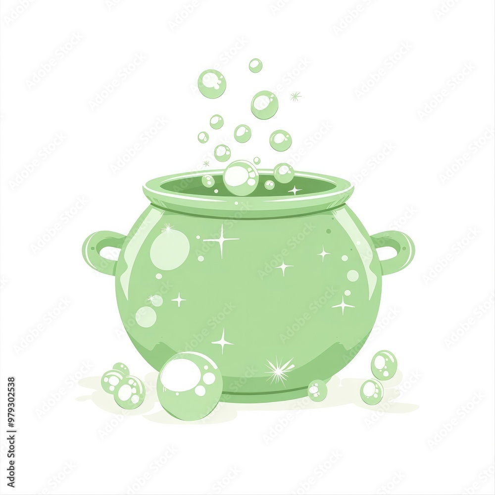 Mystical cauldron bubbling with swirling green potion and ethereal ...