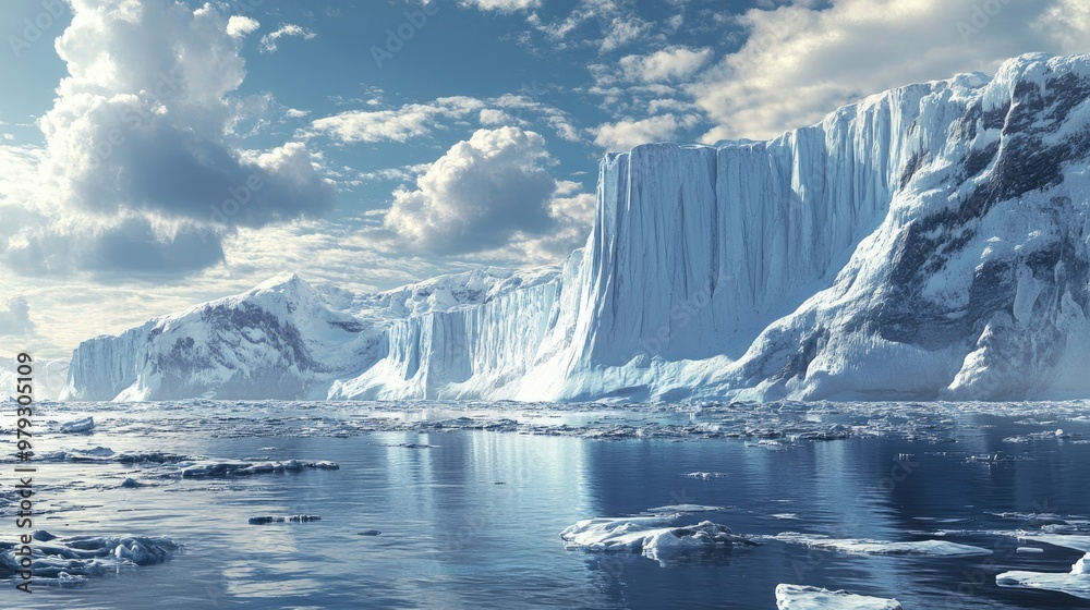 Melting glaciers with rising seas, a stark image showing the effects of ...