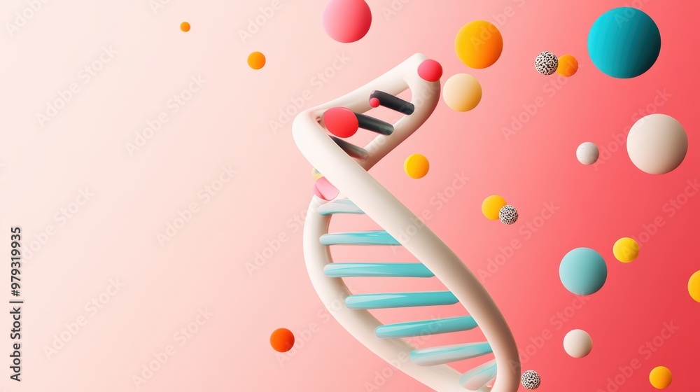 A colorful illustration of a DNA molecule, showcasing its double helix ...