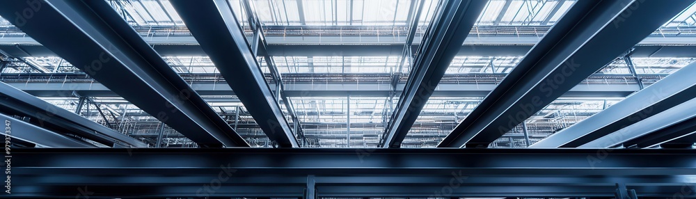 Geometric arrangement of metal beams, representing industrial ...