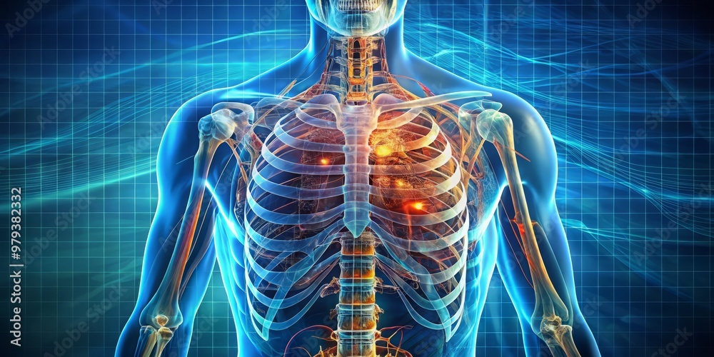 Hybrid scan image of a torso, with a transparent ghosted effect to ...