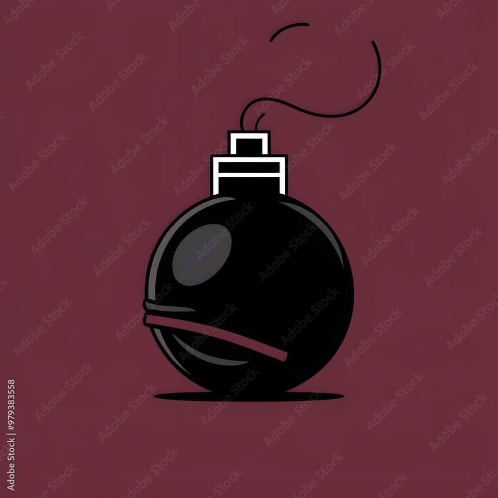 Minimalist 2D Illustration of a Smoke Bomb in Static Black and Maroon ...
