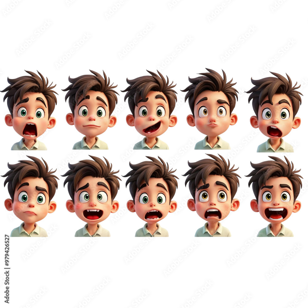 set of cartoon kids face with different face emotions ,isolated on ...
