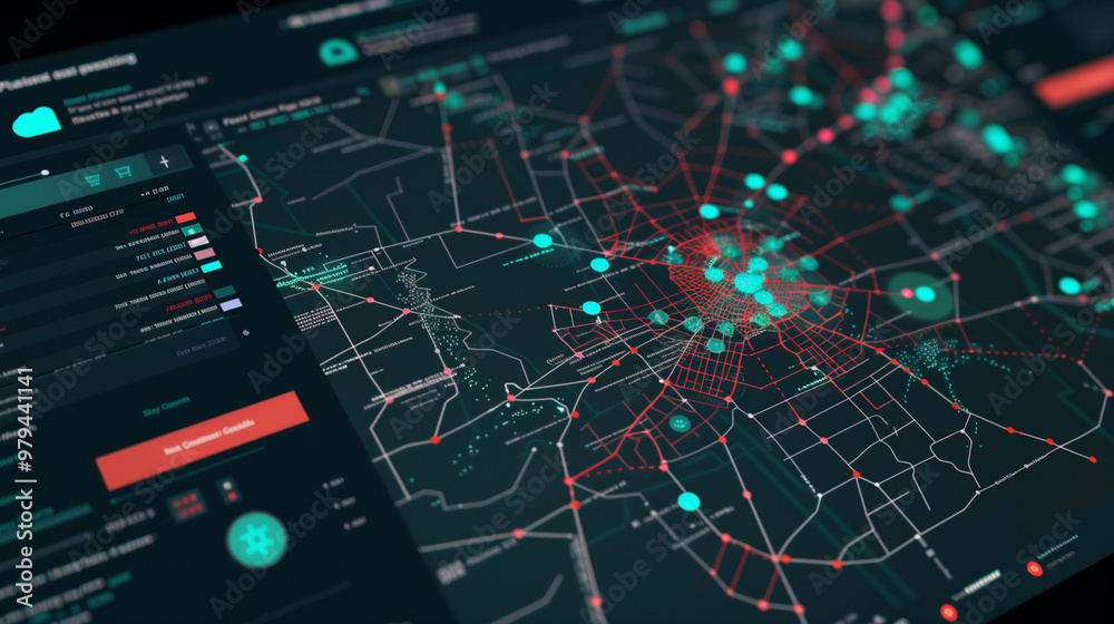 Futuristic Digital Interface With Real Time Crime Prediction Data Map